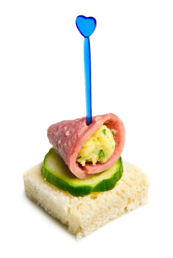 Canape with Ham, Cheese and Cucumber Stock Image - Image of bread ...