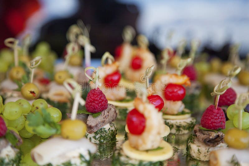 Canape stock image. Image of plate, grapes, meat, bright - 34218335