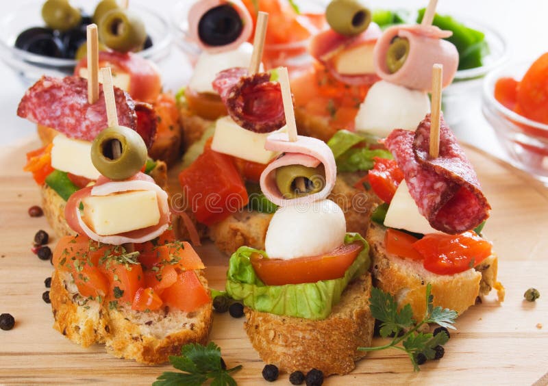 Canape with Italian Food Ingredients Stock Image - Image of prosciutto ...