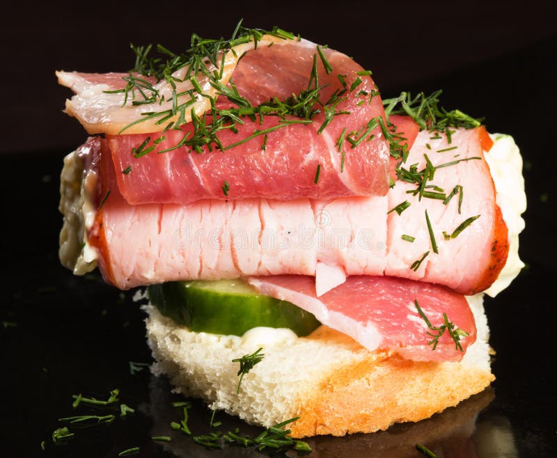 Canape with meat stock image. Image of black, canape - 62876173