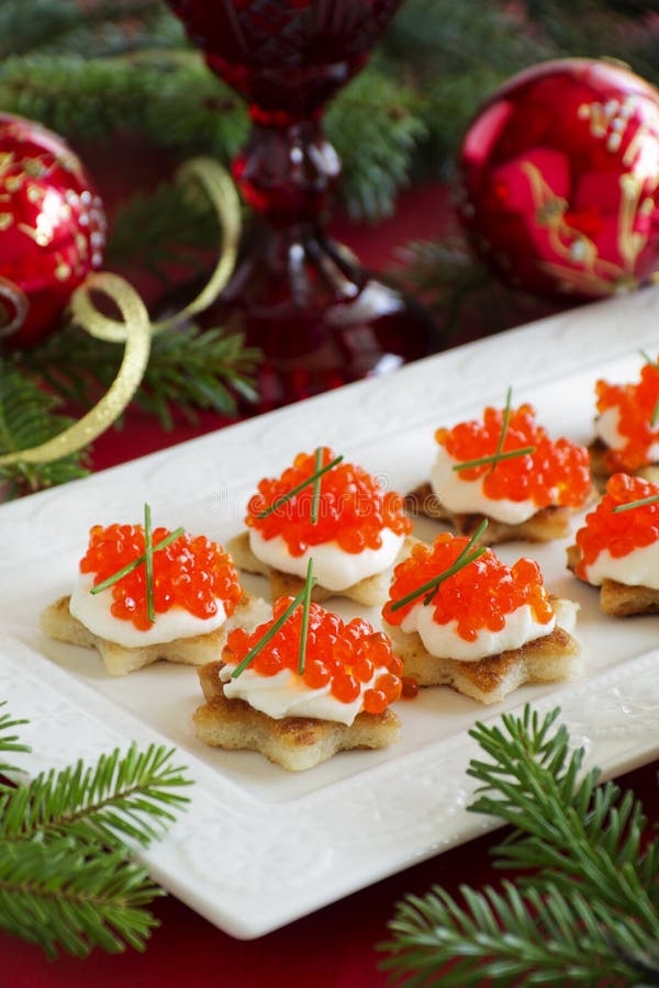 Canape with Red Caviar for Party, Stock Image - Image of antipasti ...
