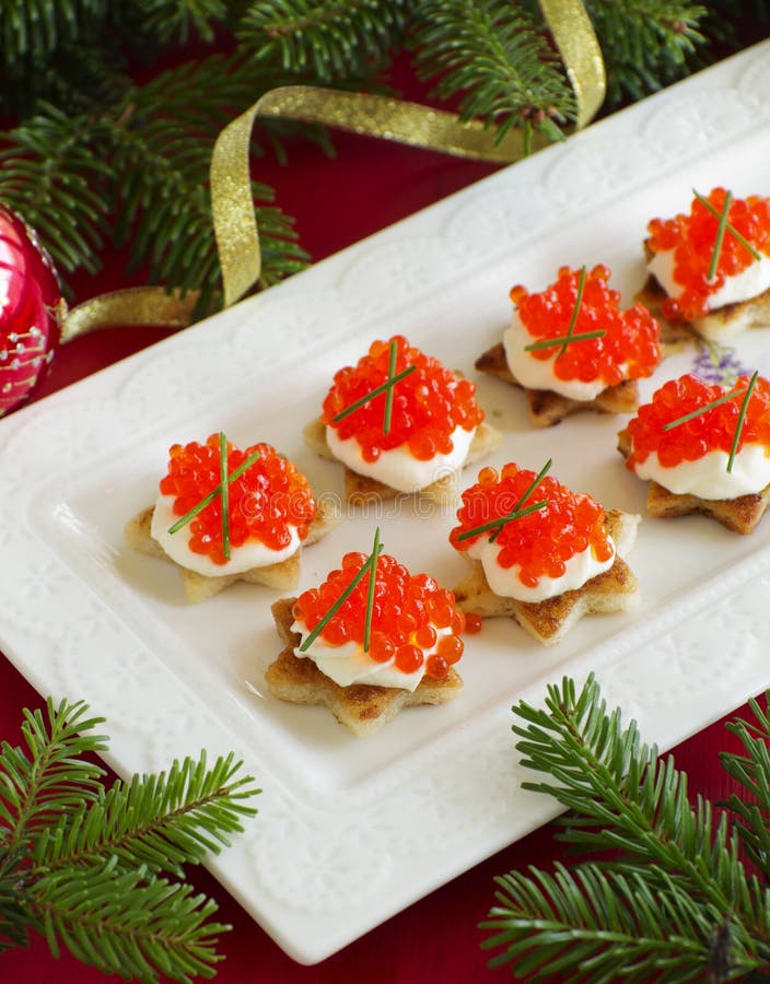 Canape with Red Caviar for Party, Stock Image - Image of healthy ...