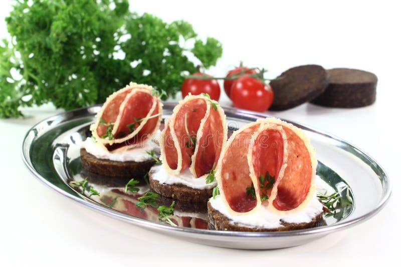 Canape with salami stock image. Image of black, appetizer - 22767105
