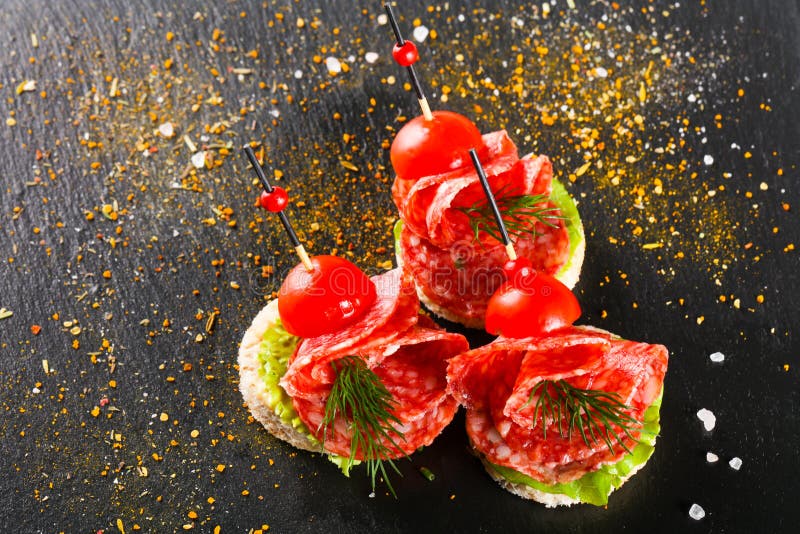 Canape with salami stock photo. Image of lunch, buffet - 119277332