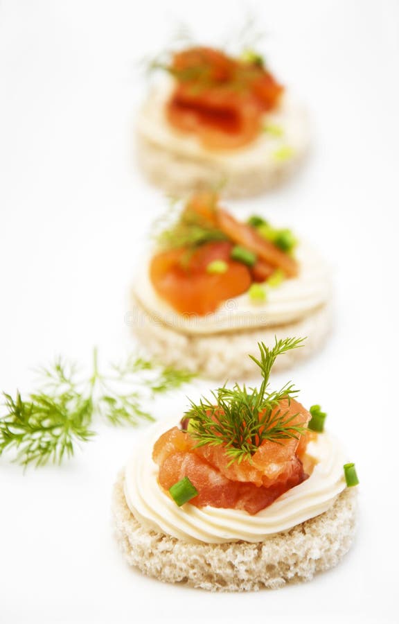 Canape with salmon stock photo. Image of onion, herbs - 48809658