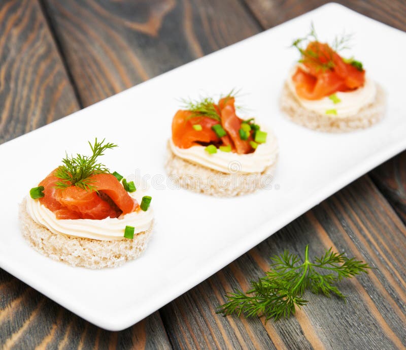 Canape with salmon stock image. Image of cuisine, gourmet - 50895315