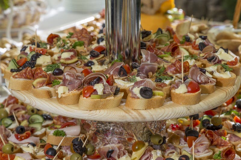 Canape Sandwiches With Salmon Salami Stock Photo - Image of salad ...