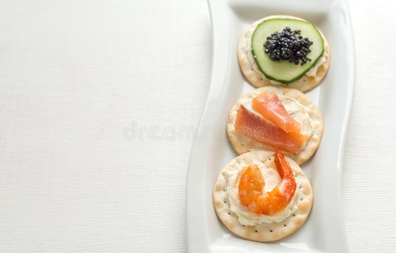 Canape with Seafood on the Plate Stock Image - Image of fish, delicacy ...