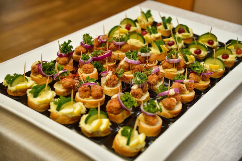 Canape Selection on Slate Platter Stock Photo - Image of dish, food ...