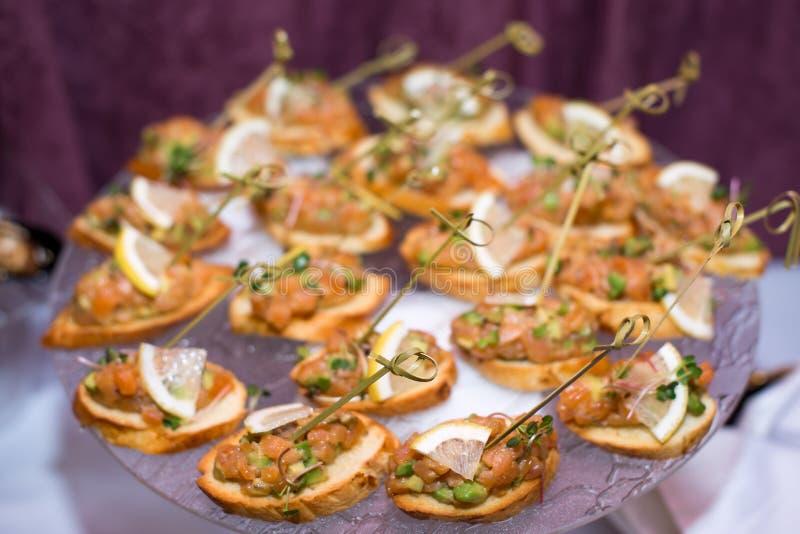 Canape Selection on Slate Platter Stock Photo - Image of business ...