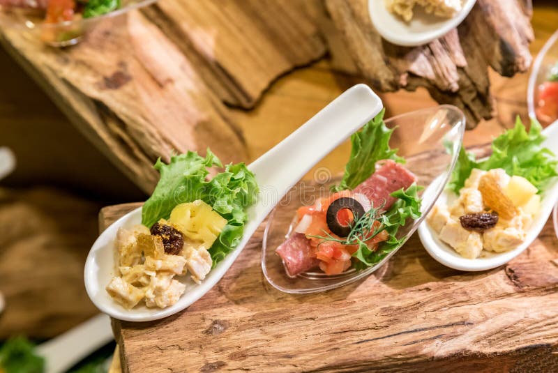 Canape on spoon stock image. Image of sauce, dinner, slice - 99195711