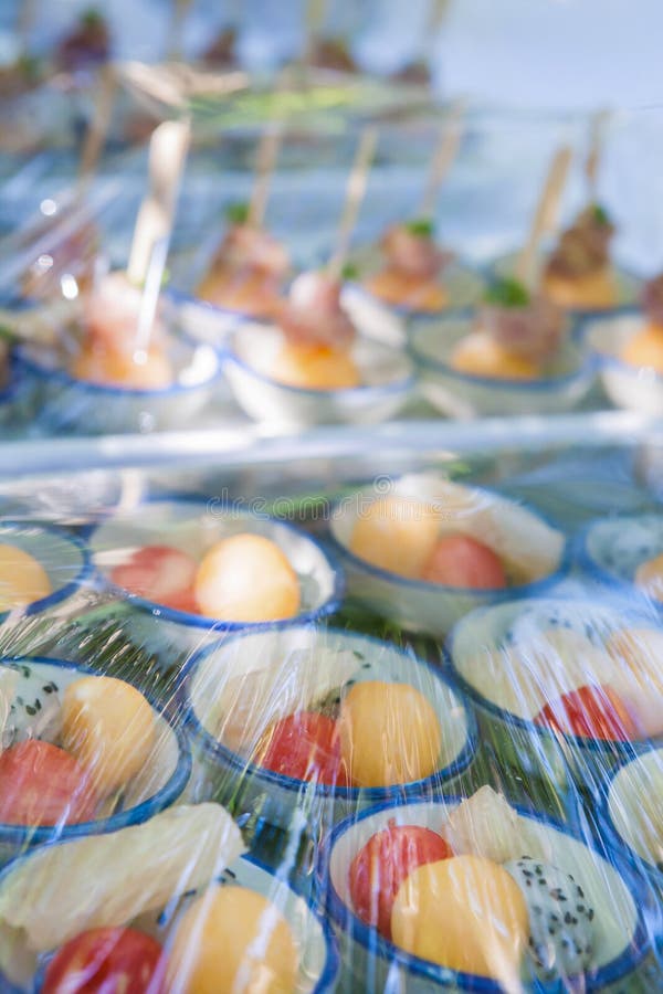 Canape Wrapped with Plastic Wrap Prepared for the Wedding Stock Image ...