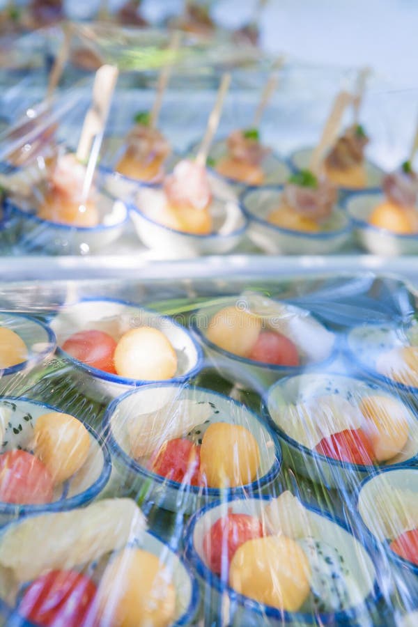 Canape Wrapped with Plastic Wrap. Stock Image - Image of fruit ...