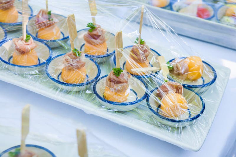 Canape Wrapped with Plastic Wrap. Stock Image - Image of banana, food ...