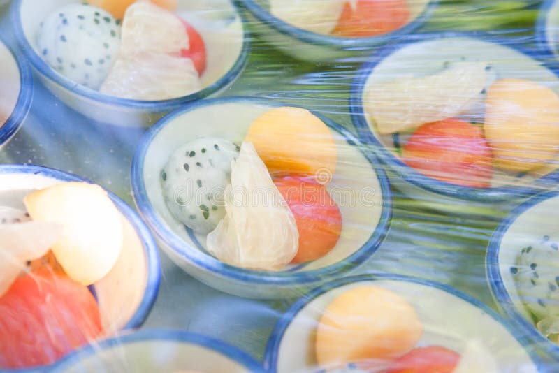 Canape Wrapped with Plastic Wrap. Stock Photo - Image of fruit, food ...