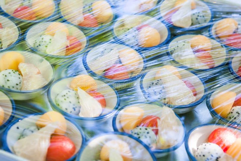 Canape Wrapped with Plastic Wrap. Stock Image - Image of gourmet, fruit ...