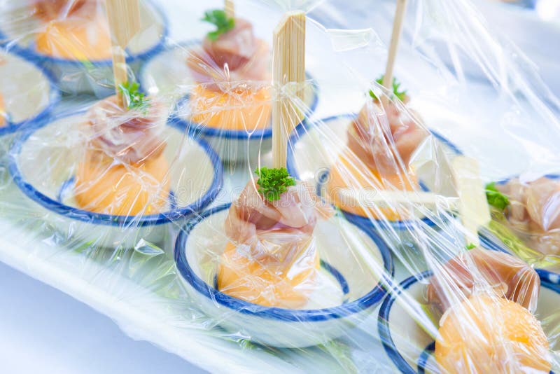 Canape Wrapped with Plastic Wrap. Stock Image - Image of arrangement ...