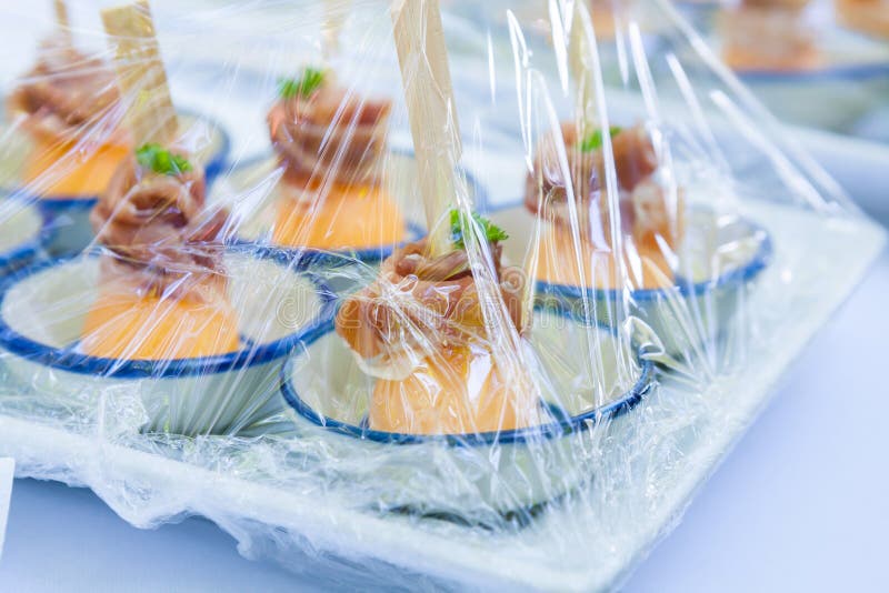 Canape Wrapped with Plastic Wrap. Stock Image - Image of foods ...