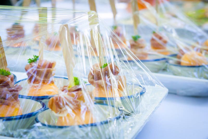 Canape Wrapped with Plastic Wrap. Stock Photo - Image of color ...