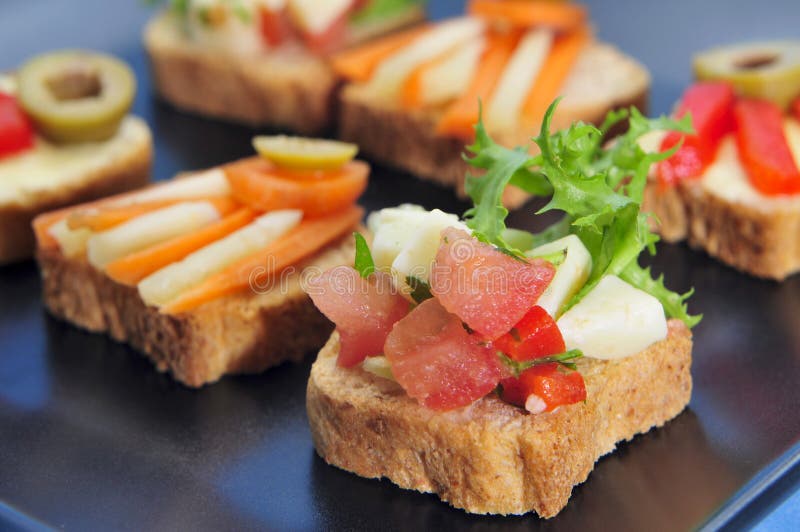 Canape with Italian Food Ingredients Stock Image - Image of prosciutto ...