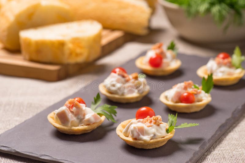 Canapes, Appetizer with Creamy Chicken Salad Stock Image - Image of ...