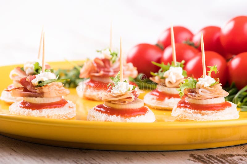 Canapes with bacon stock image. Image of bacon, meal - 138453595