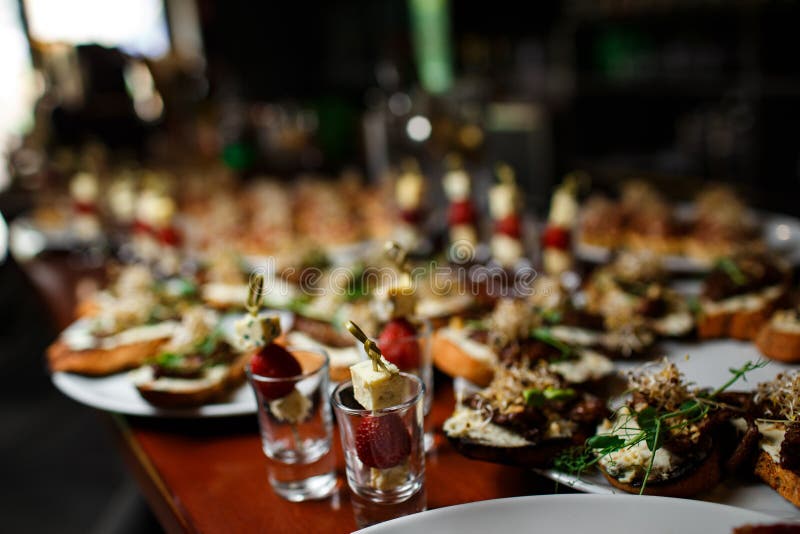 Canapes with Cheese and Strawberries on a Skewer in a Stack Close-up on ...