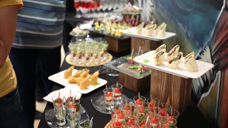 Canapes Cold Dishes and Hands of People Taking Stock Video - Video of ...
