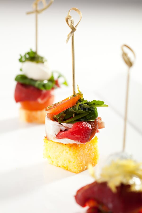 Canapes stock image. Image of bacon, canapes, pesto, garnish - 42971711