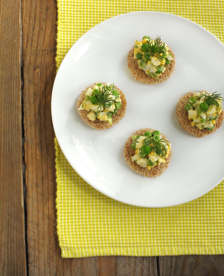 Canapes with Green Peas Salad Stock Photo - Image of meal, toast: 30339660