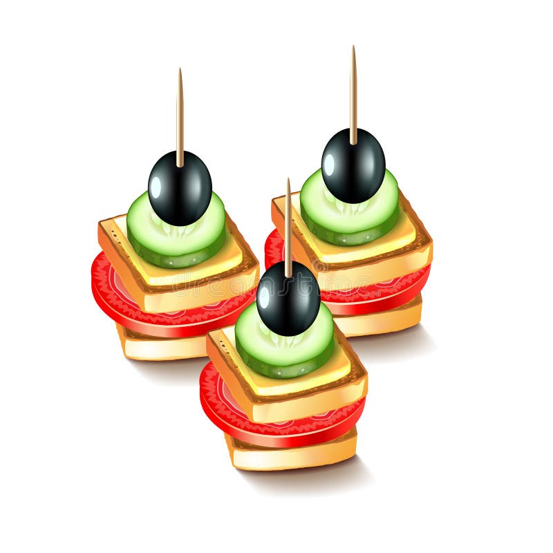 Canapes with Olives on White Vector Stock Vector - Illustration of ...