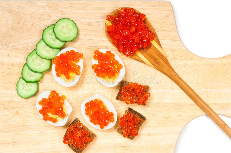 Canapes with Red Caviar and Cucumbers Stock Photo - Image of ingredient ...