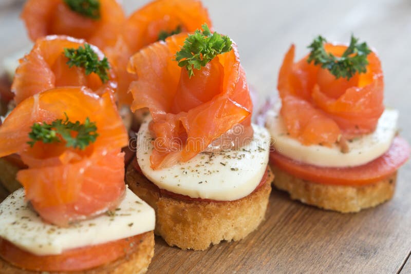 Canapes with red fish stock photo. Image of portion, party - 69072896