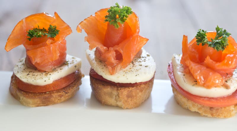 Canapes with red fish stock photo. Image of cheese, lunch - 69072860