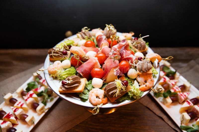 Canapes Snacks on Dinner Plate Stock Photo - Image of celebration ...