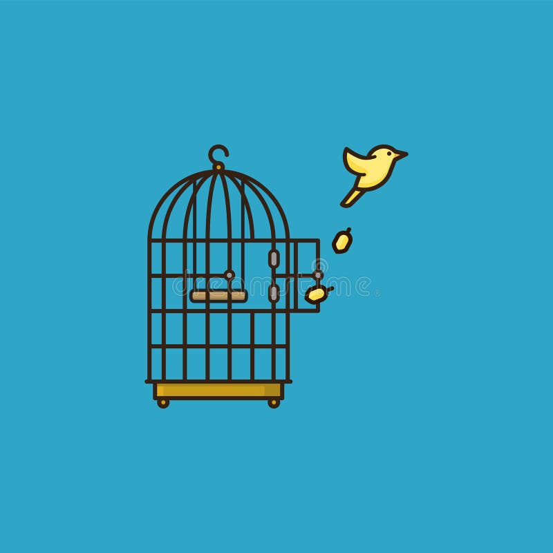 Canary Bird Escaping from Birdcage Vector Illustration Stock Vector ...