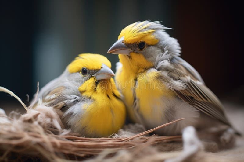 Canary Couple Nesting with Soft Feathers Stock Photo - Image of nature ...