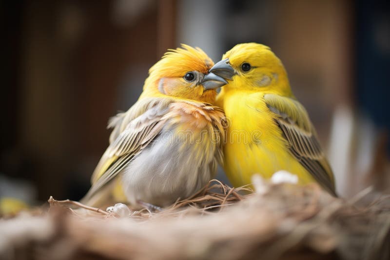 Canary Couple Nesting with Soft Feathers Stock Illustration ...