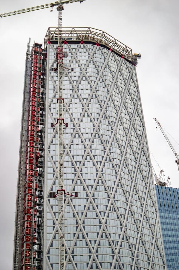 Canary Wharf Building Being Constructed with Cranes Stock Image - Image ...