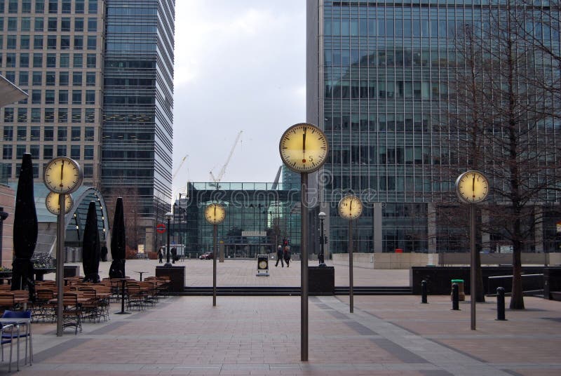 Canary Wharf, London, Showing Clocks Stock Image - Image of windows ...