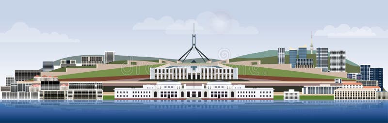 Canberra City Skyline on Gradient Beautiful Day Sky Background Stock ...