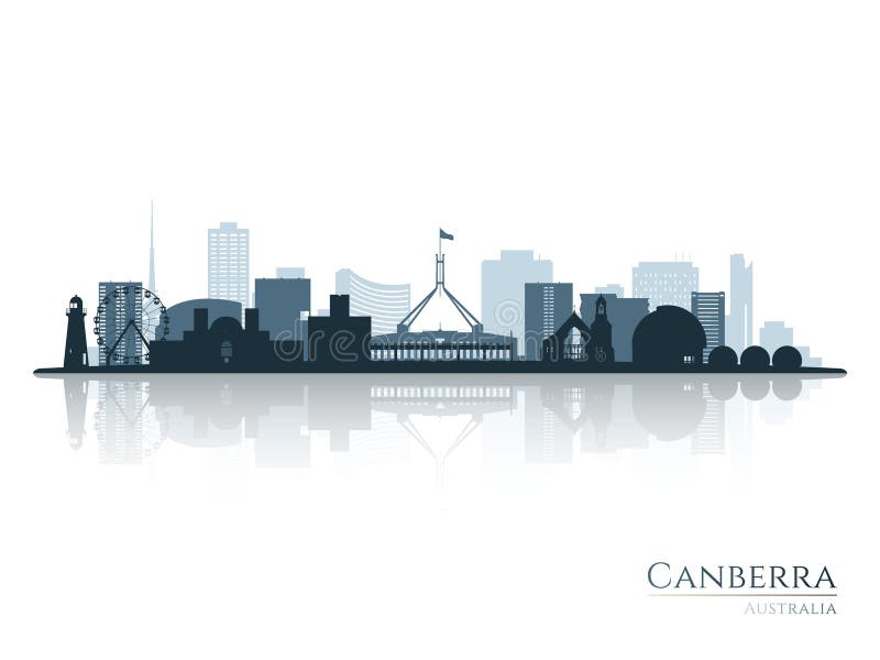 Canberra Skyline Silhouette with Reflection. Stock Vector ...