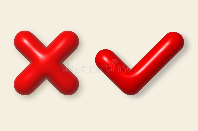 Cancel and Accept 3d Icons. Red Check Mark and Cross 3d Cartoon Vector ...