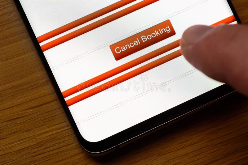 Cancel Booking Text Button on Smart Phone Screen Stock Photo - Image of ...