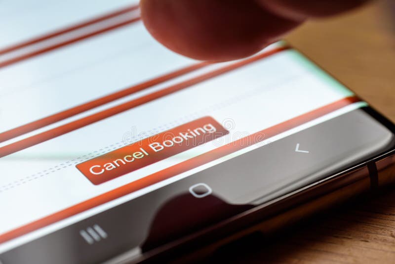 Cancel Booking Text Button on Smart Phone Screen Stock Image - Image of ...