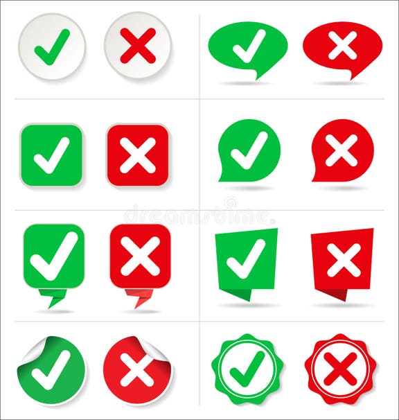Cancel and Check Button Collection Whit Different Shape Stock Vector ...