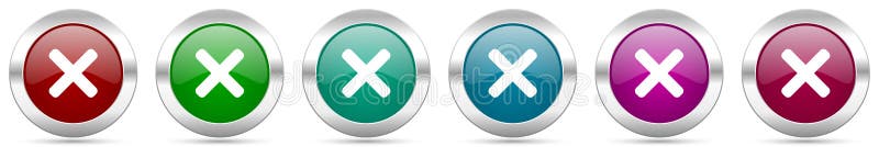Cancel, Cross Silver Metallic Vector Icon Set, Round Glossy Buttons ...