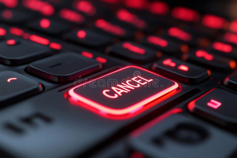 Cancel Key Glowing Red on Black Keyboard Closeup Stock Illustration ...