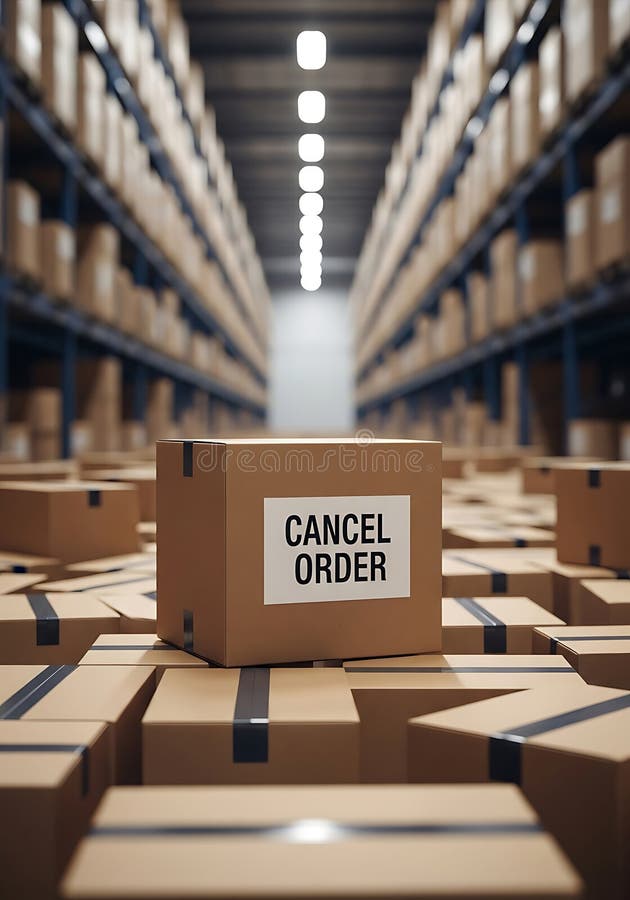 Cardboard Box with Cancel Order Sign in Warehouse Storage Stock Illustration - Illustration of ...