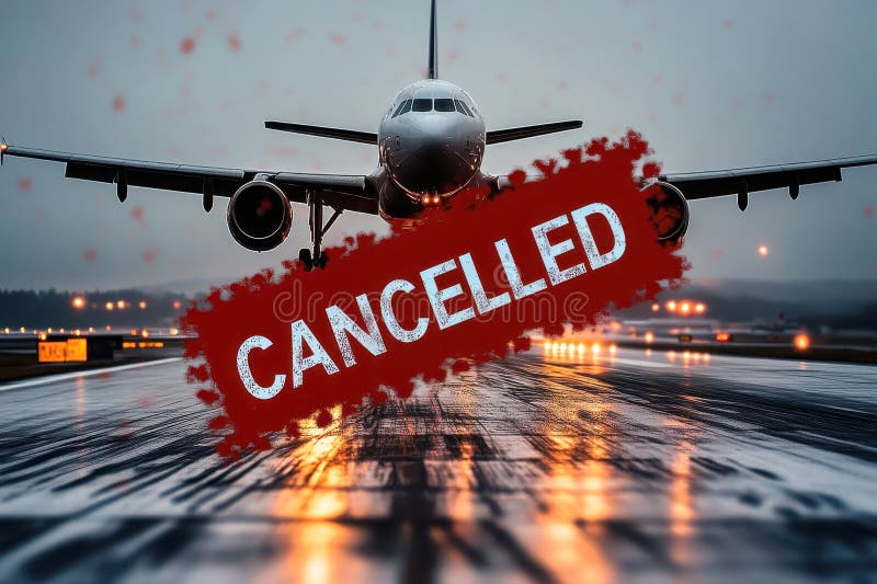 Canceled Flight Ticket, Blurred Airplane in the Background. Stock Image ...